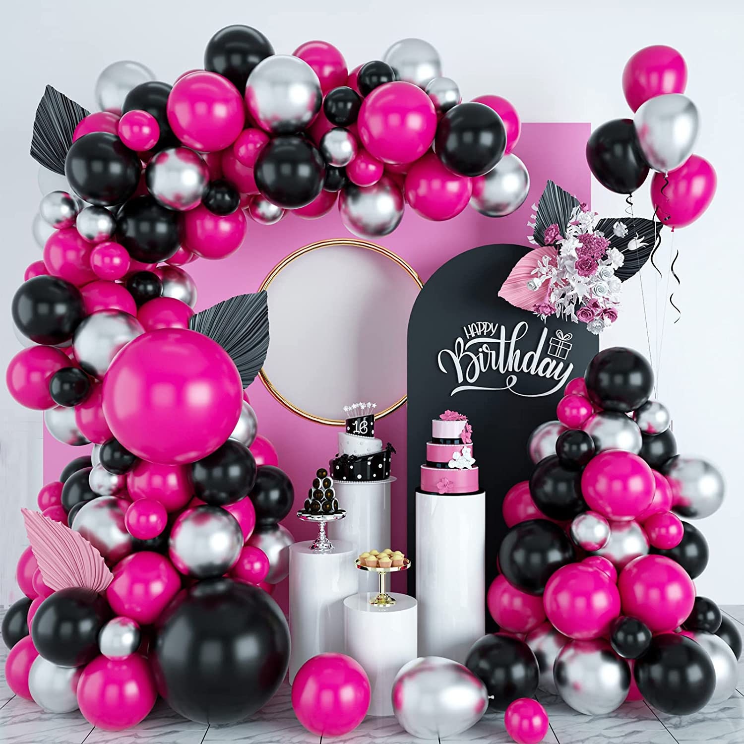 Hot Pink and Black Balloon Garland Birthday Party Decorations Wedding Baby Shower Room Layout Arch Set Balloon Party Supplies Etsy Polska