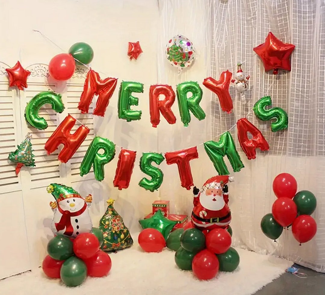 Merry Christmas Balloon Letter Set: Red and Green Holiday Decor - Etsy