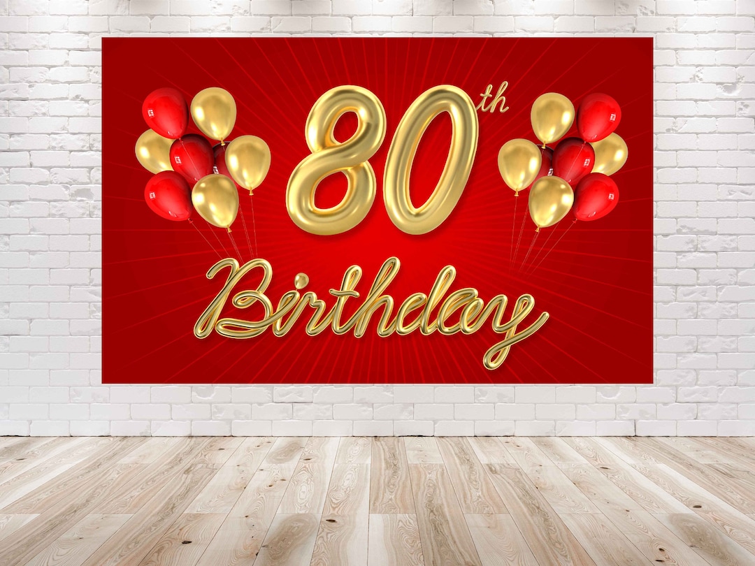 7X5FT 80 Years Red and Gold Birthday Backdrop | 80th Birthday ...