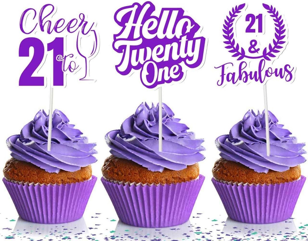 21 Years Purple Cupcake Toppers Set of 10 Birthday Party Decorations - Etsy