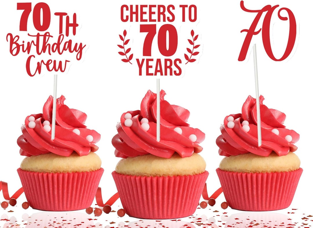 70th Birthday Cupcake Toppers Set of 10 Red Party - Etsy
