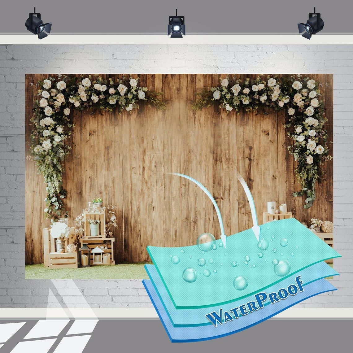 Rustic Party Backdrop 7x5 FT | Wood and Flowers Wedding Birthday ...