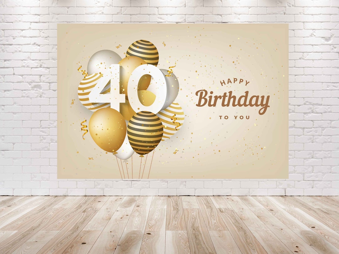 7X5FT 40 Years Gold Birthday Backdrop 40th Birthday Background for ...