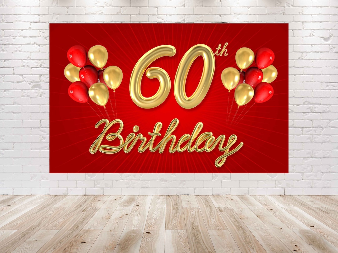 7X5FT 60 Years Red and Gold Birthday Backdrop | 60th Birthday ...