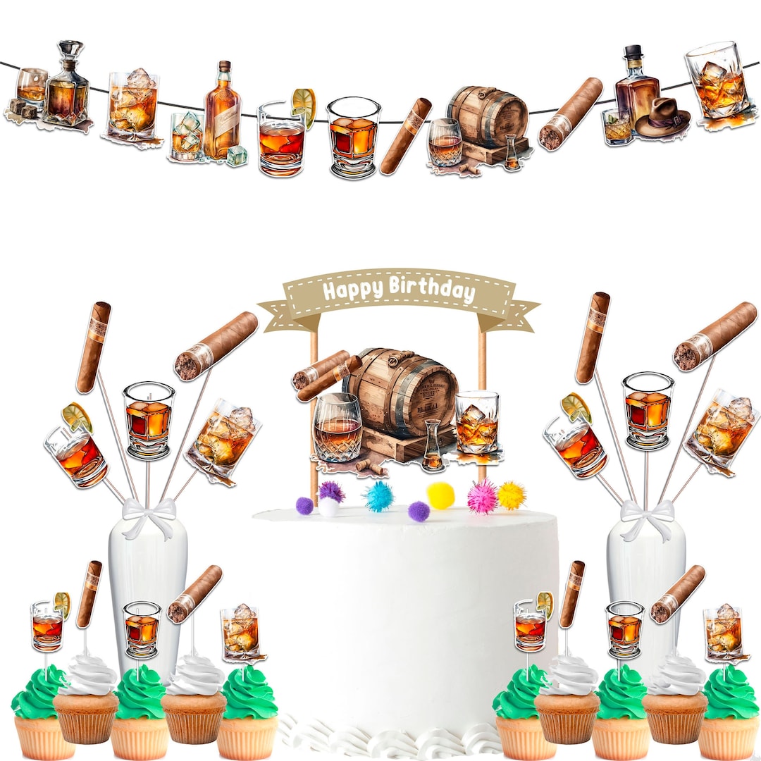 Whiskey and Cigar Party Decorations | Birthday Set for Men | Banner ...