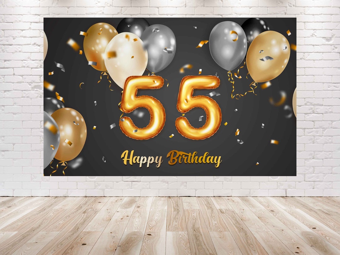 7X5FT 55 Years Elegant Black Birthday Backdrop 55th Birthday Background ...