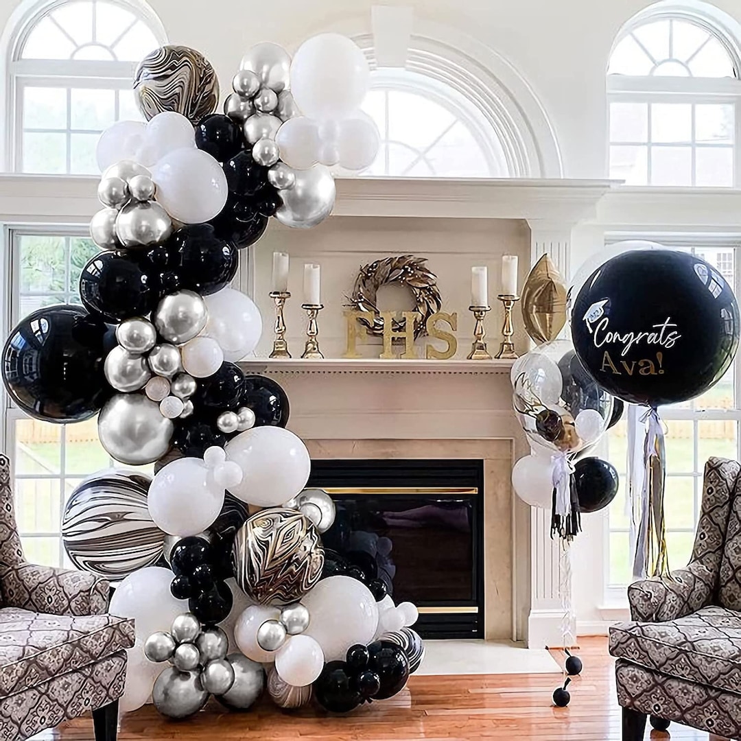 Marble Black, Silver & White Balloon Garland Kit - Etsy