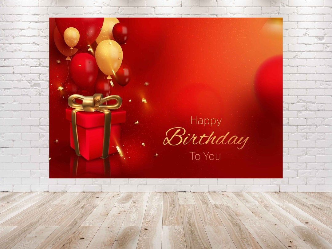 7X5FT Red Happy Birthday Party Decorations Backdrop Red and Gold Theme ...