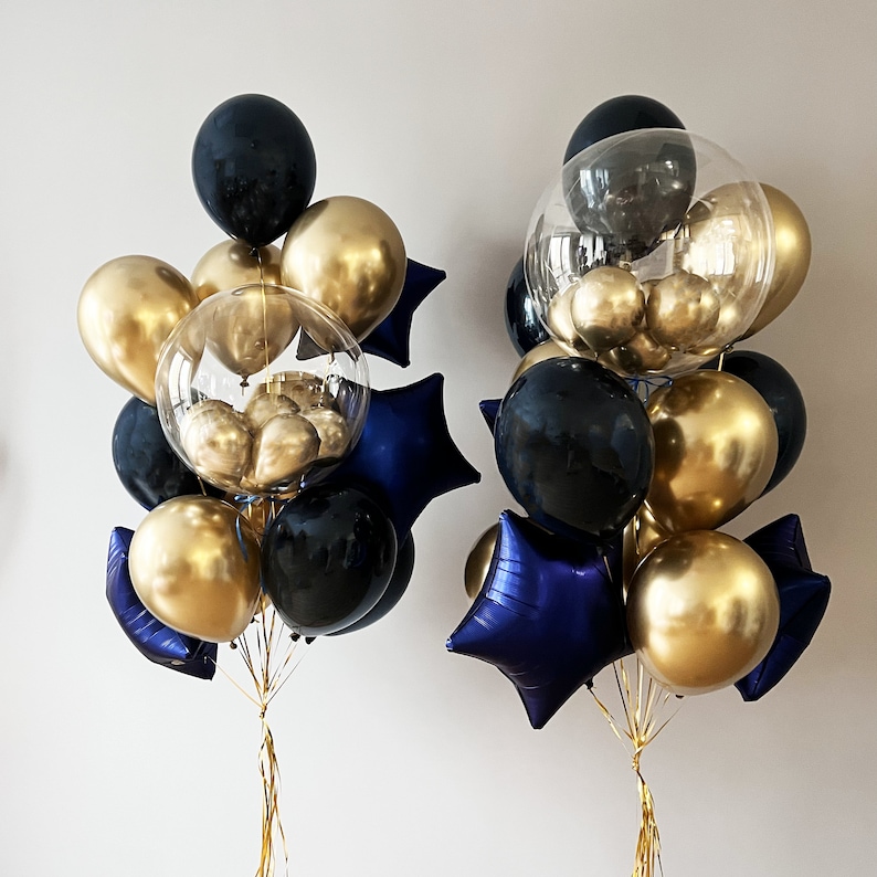 Black and Gold Balloon Set: Navy Star Balloons, Elegant Celebration - Etsy