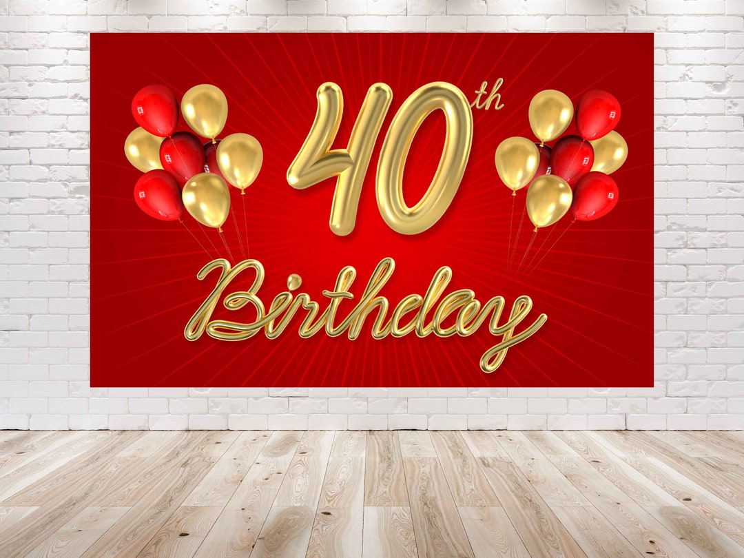 7X5FT 40 Years Red and Gold Birthday Backdrop 40th Birthday Background ...
