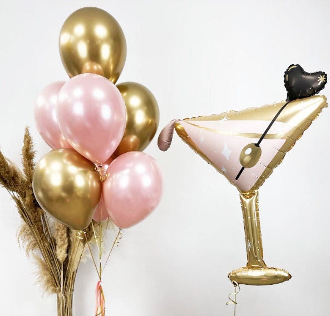 Elegant Martini Glass and Gold Balloon Bouquet - Perfect for ...