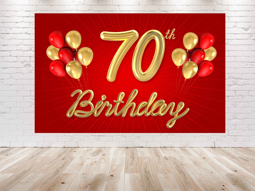 7X5FT 70 Years Red and Gold Birthday Backdrop | 70th Birthday ...