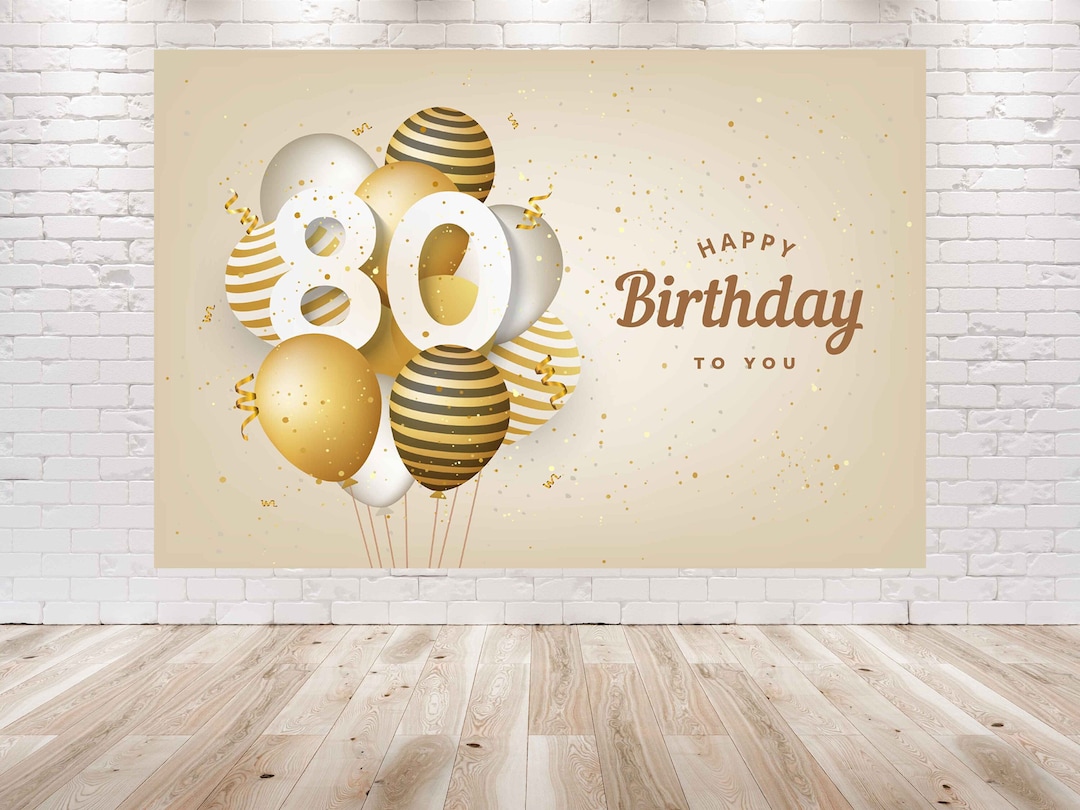 7X5FT 80 Years Gold Birthday Backdrop | 80th Birthday Background for ...