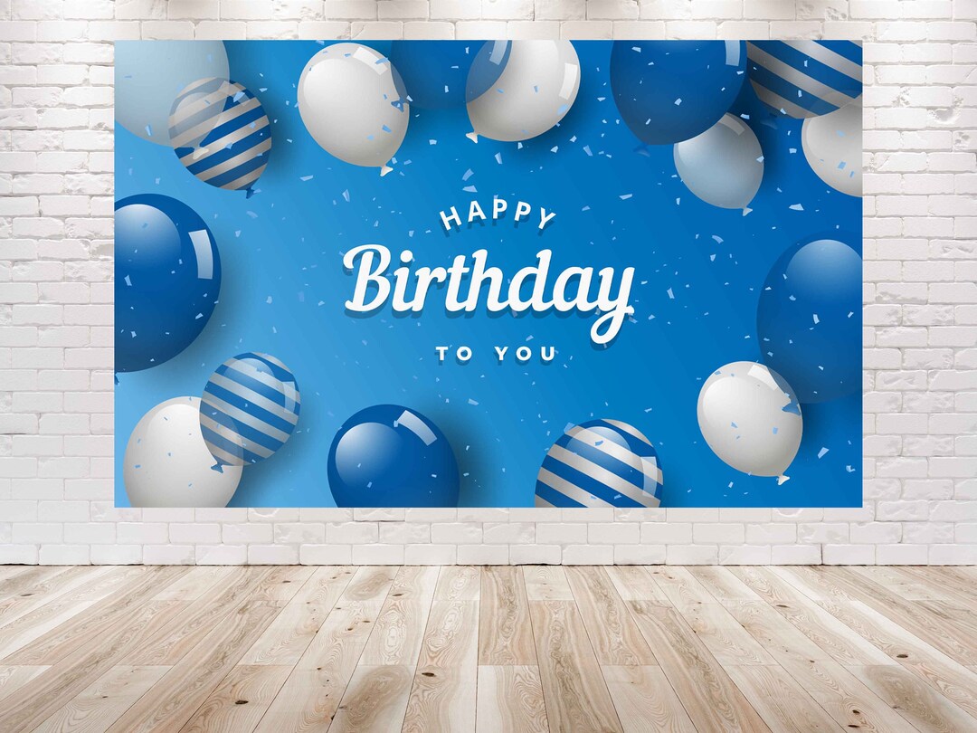 7X5FT Blue Happy Birthday Party Decorations Backdrop Blue Theme ...