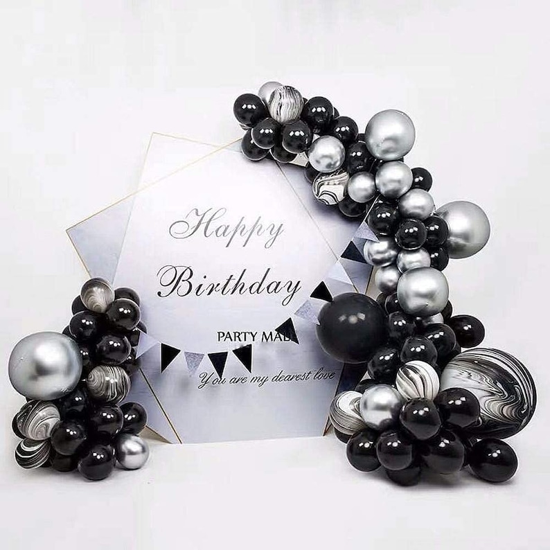Marble Black, Silver & White Balloon Garland Kit - Etsy