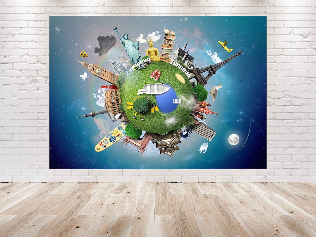 7X5FT Around the World Birthday Party Decorations Backdrop | Globe ...
