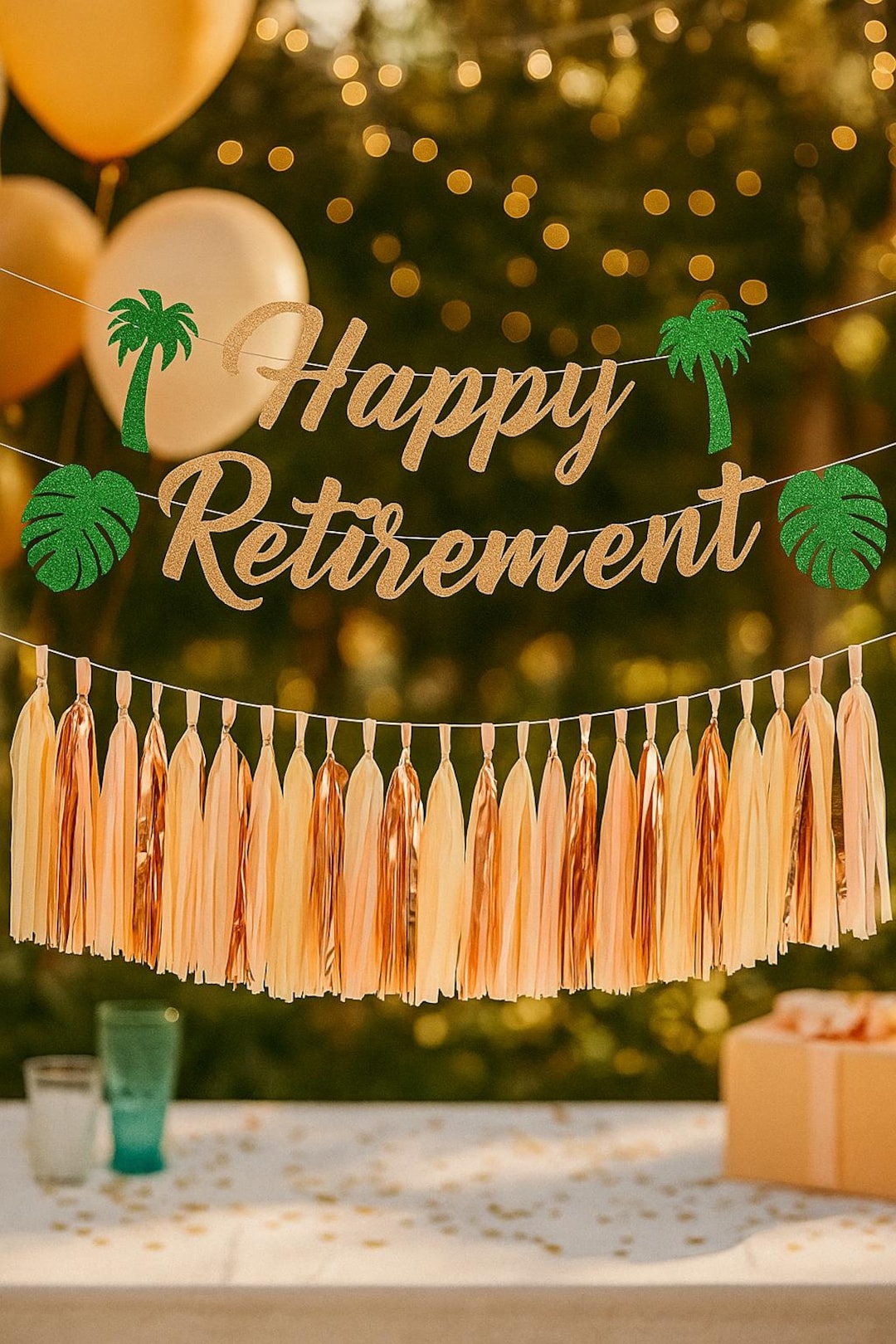 Happy Retirement Set in Tropical Theme - Glitter Banner and Tassel ...