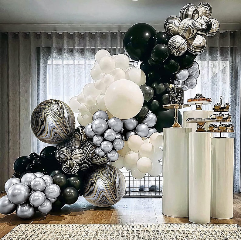 Marble Black, Silver & White Balloon Garland Kit - Etsy