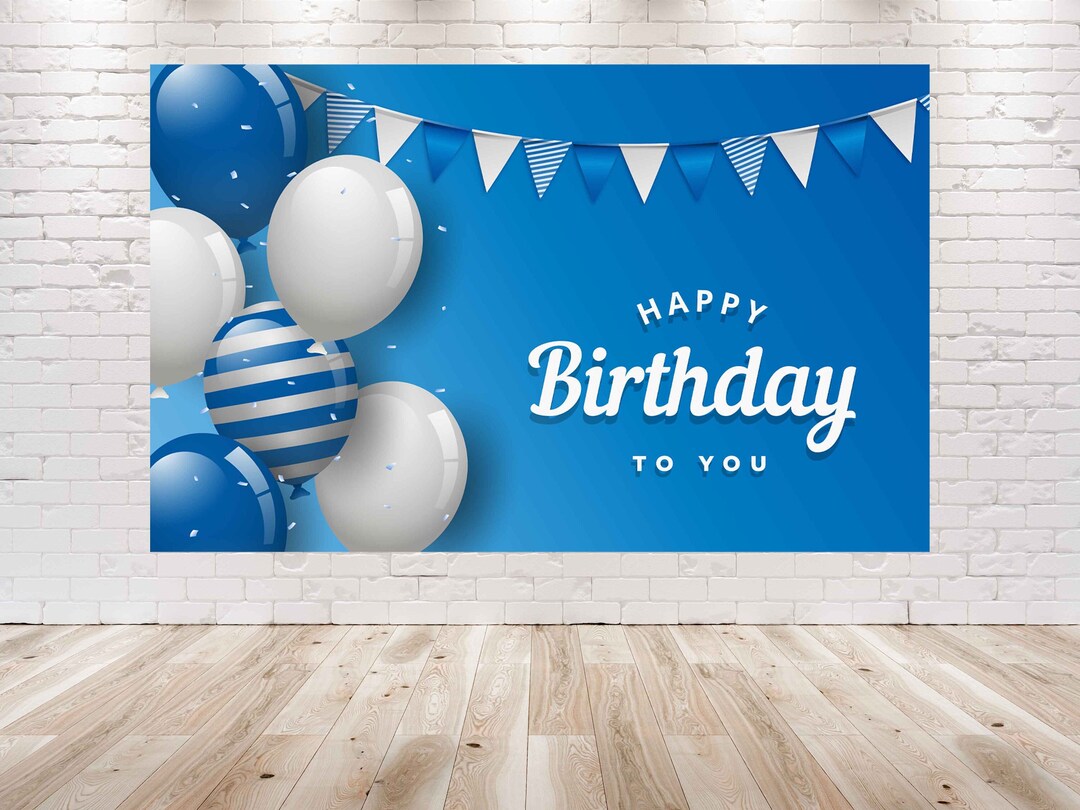 7X5FT Minimalistic Blue Happy Birthday Party Decorations Backdrop Blue ...