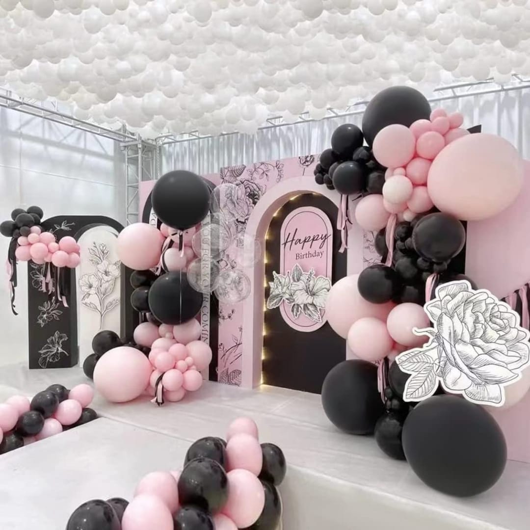 Pink and Black Balloon Garland Birthday Party Decorations | Wedding ...