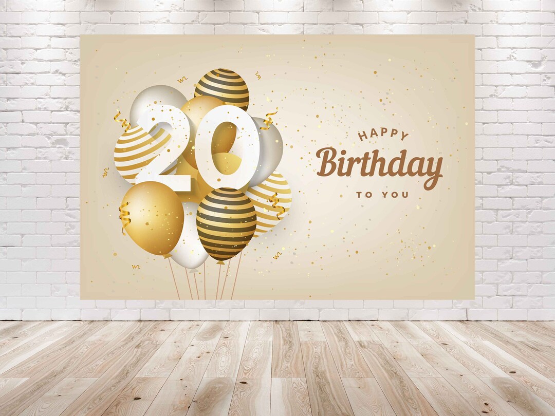 7X5FT 20th Gold Birthday Backdrop Twenty Birthday Background for Party Decorations 20 Years ...