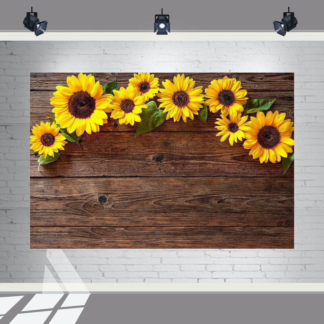 7X5 FT Rustic Sunflowers Birthday Backdrop | Rustic Wood With Sunflower ...
