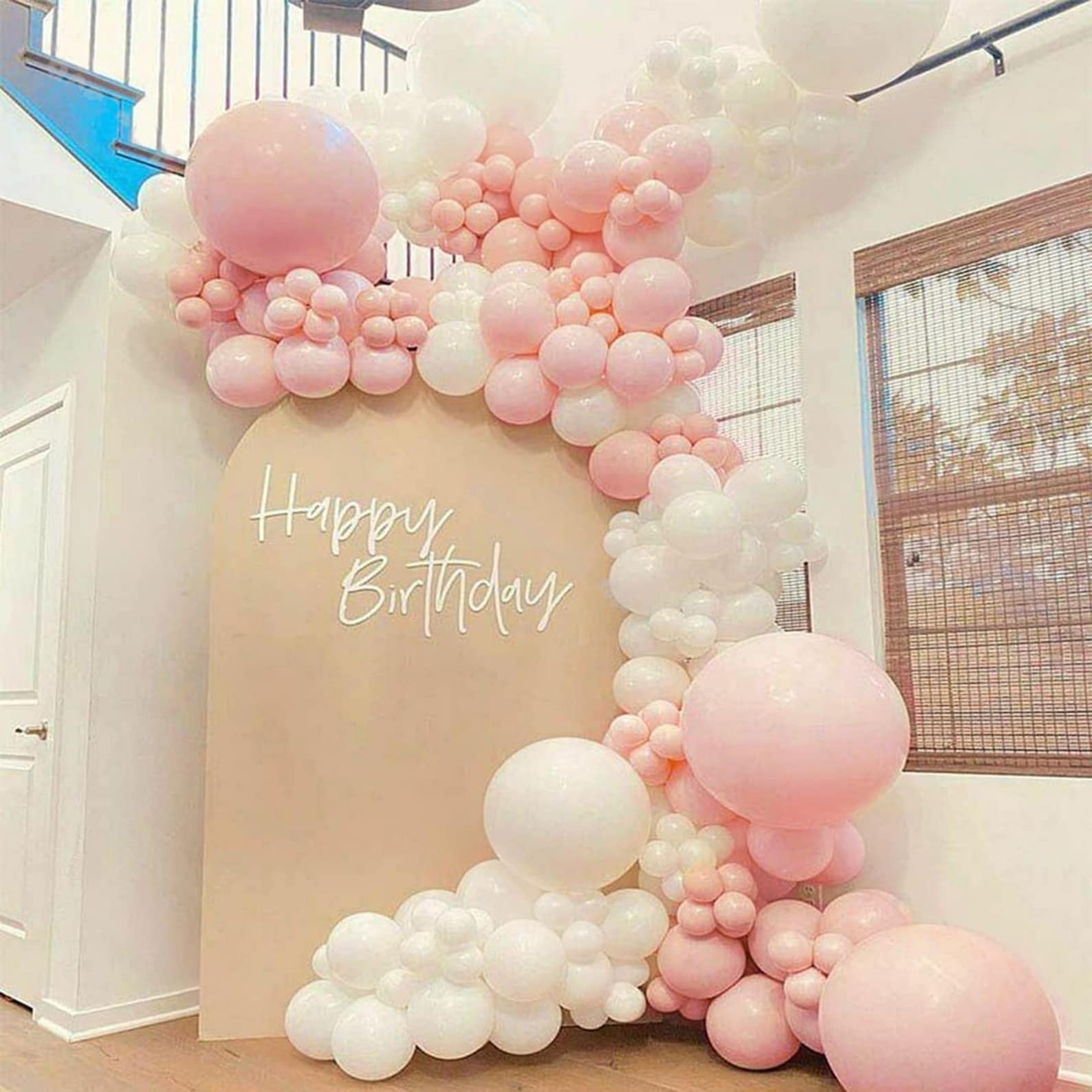 Kit de guirnalda de globos rosas y blancos: decoración para cumpleaños ...