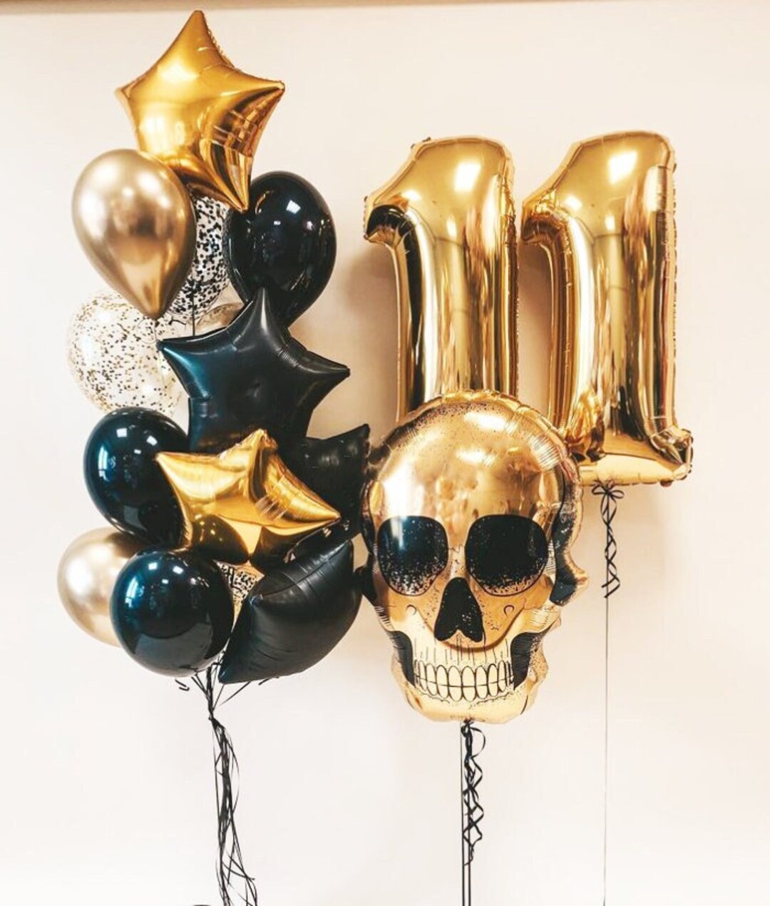Bold Gold & Black Skull Balloon Set Edgy Decor for Themed Parties and ...