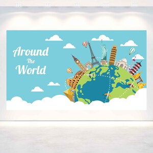 7X5FT Around the World Birthday Party Decorations Backdrop | Globe ...