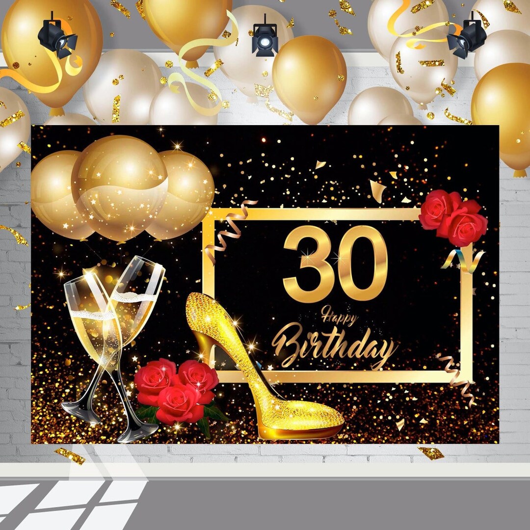 7X5FT 30 Years Elegant Black Birthday Backdrop | 30th Birthday ...