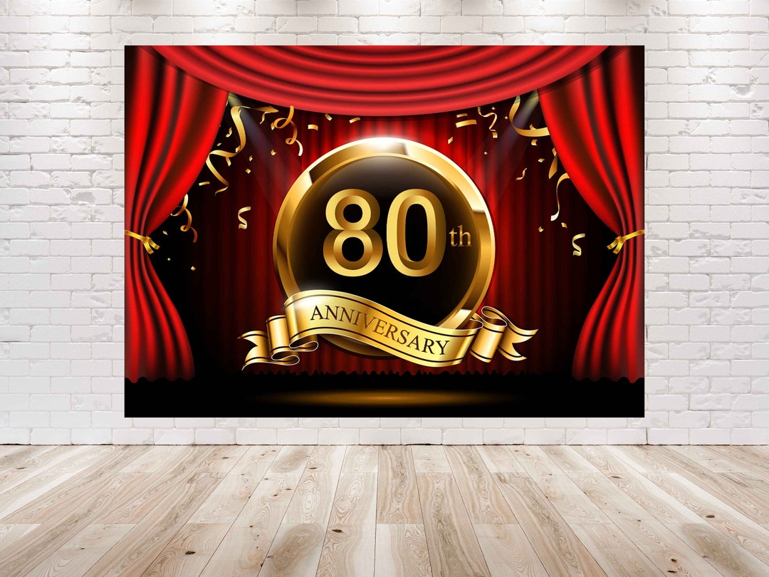 7X5FT 80 Years Red and Gold Birthday Backdrop | 80th Birthday ...