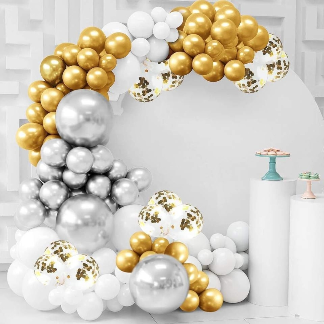 Gold and Silver Balloon Arch Kit Birthday Party Decorations | Wedding ...