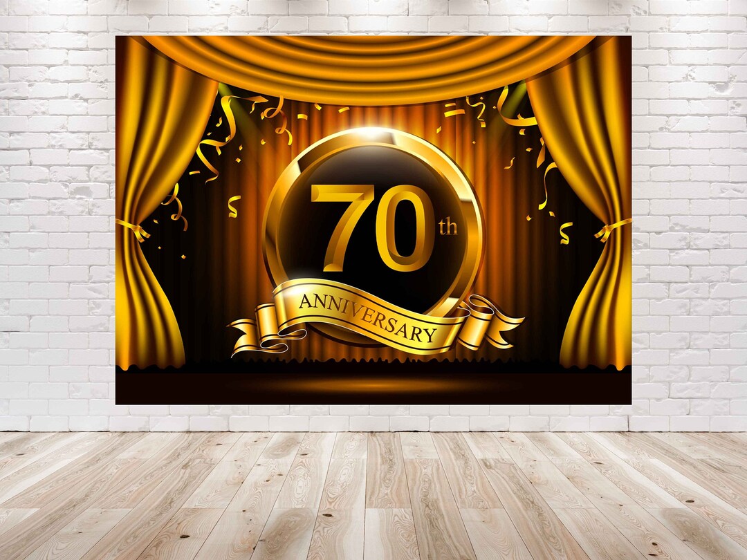 7X5FT 70 Years Black and Gold Birthday Backdrop | 70th Birthday ...
