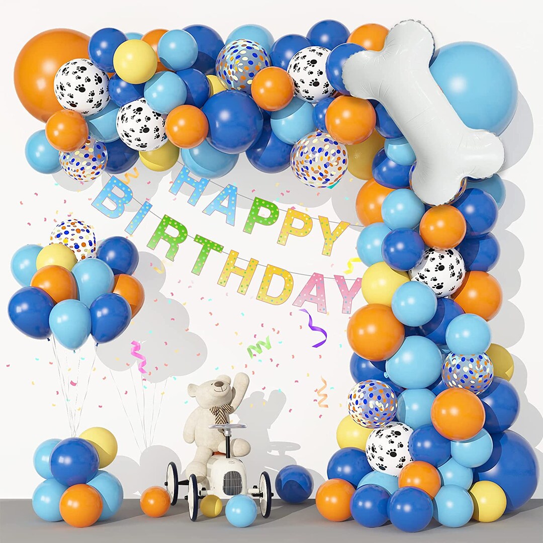 Dog Birthday Balloon Garland Kit: Blue, Yellow, and Orange Party Decor ...