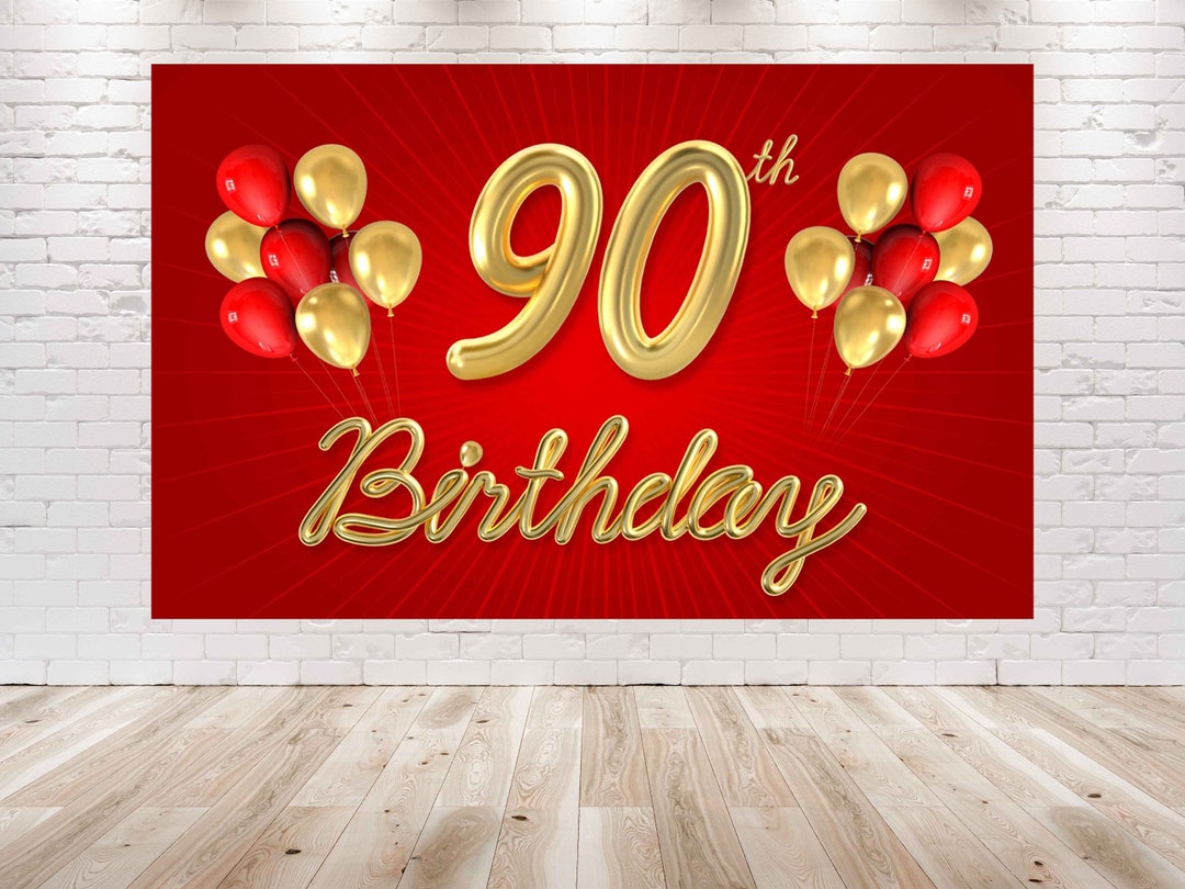 7X5FT 90 Years Red Birthday Backdrop | 90th Birthday Background for ...