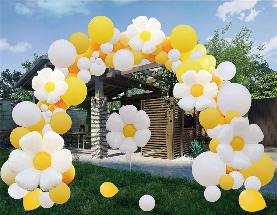 Daisy Pastel Yellow Balloons Garland Birthday Party Decorations | Baby Shower Room Layout Arch ...