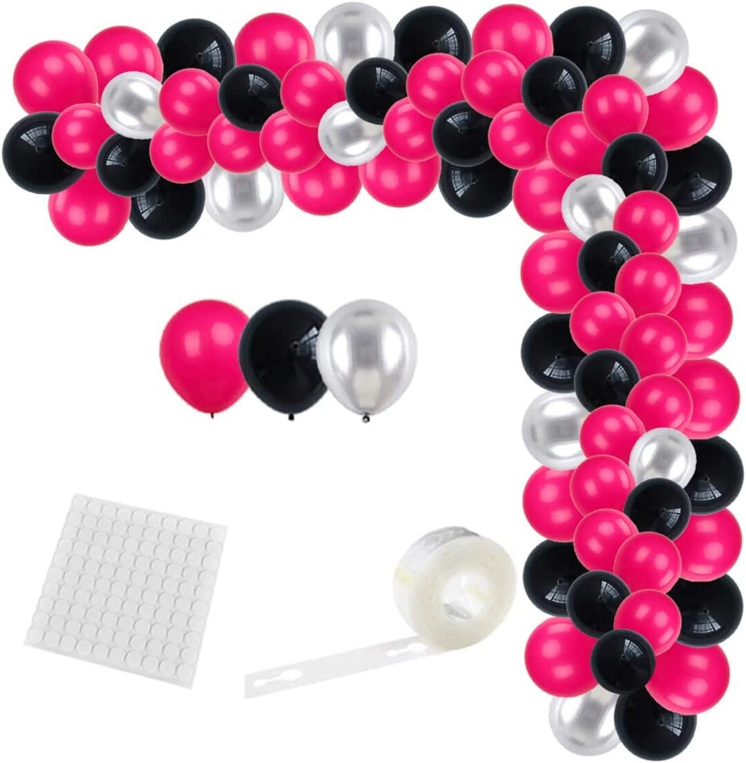 Hot Pink and Black Balloon Garland Birthday Party Decorations Wedding ...