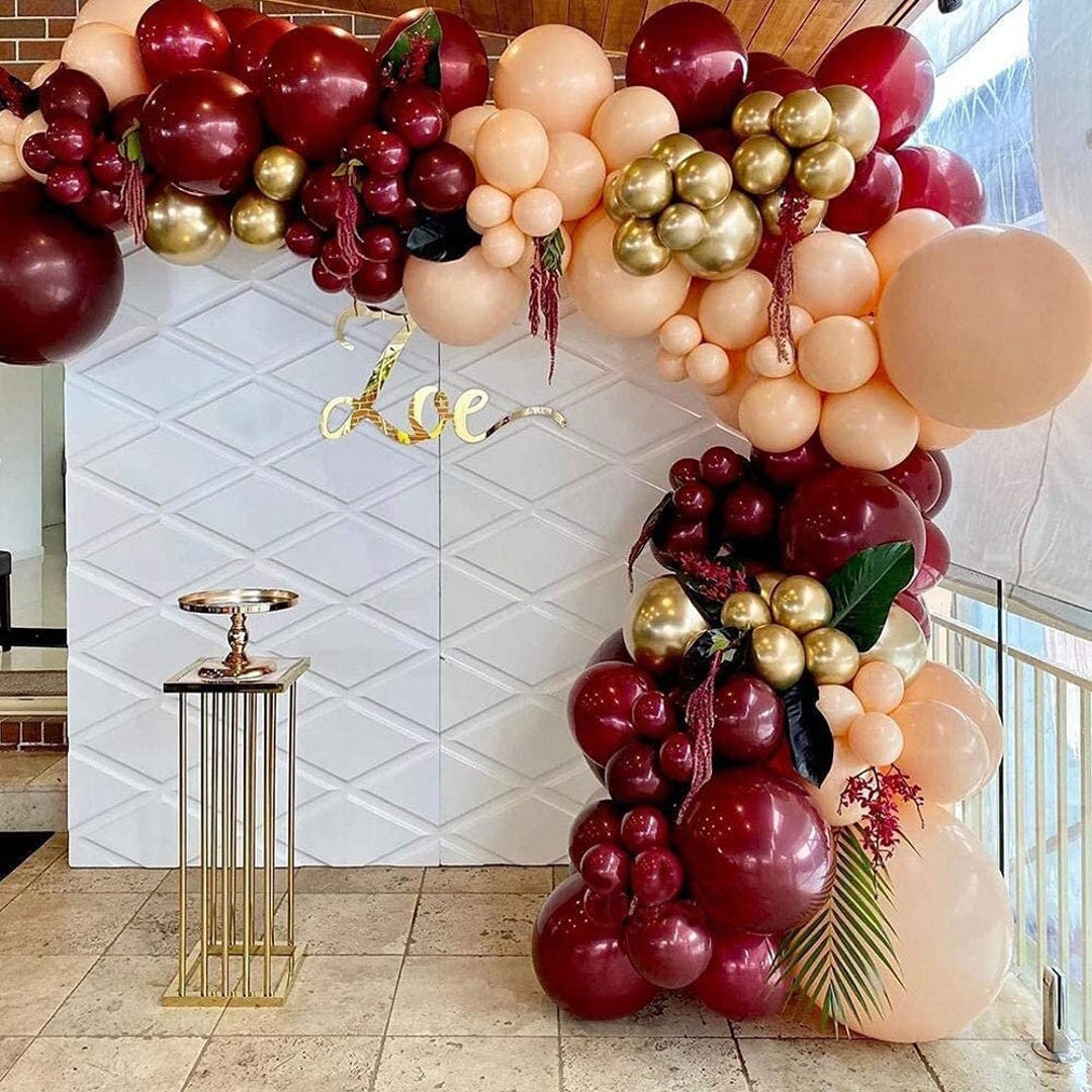 Burgundy and Apricot Balloon Arch Kit Party Decorations Dark Red Theme ...