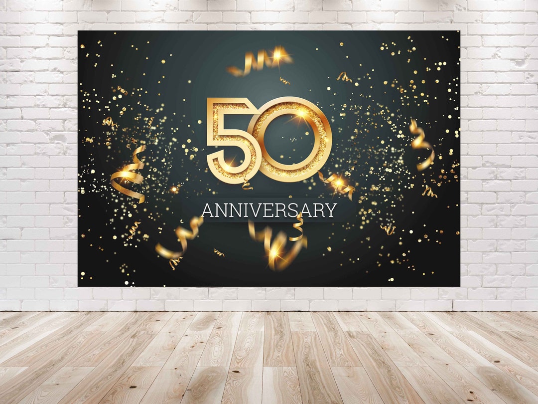 7X5FT 50 Years Black and Gold Birthday Backdrop | 50th Birthday ...