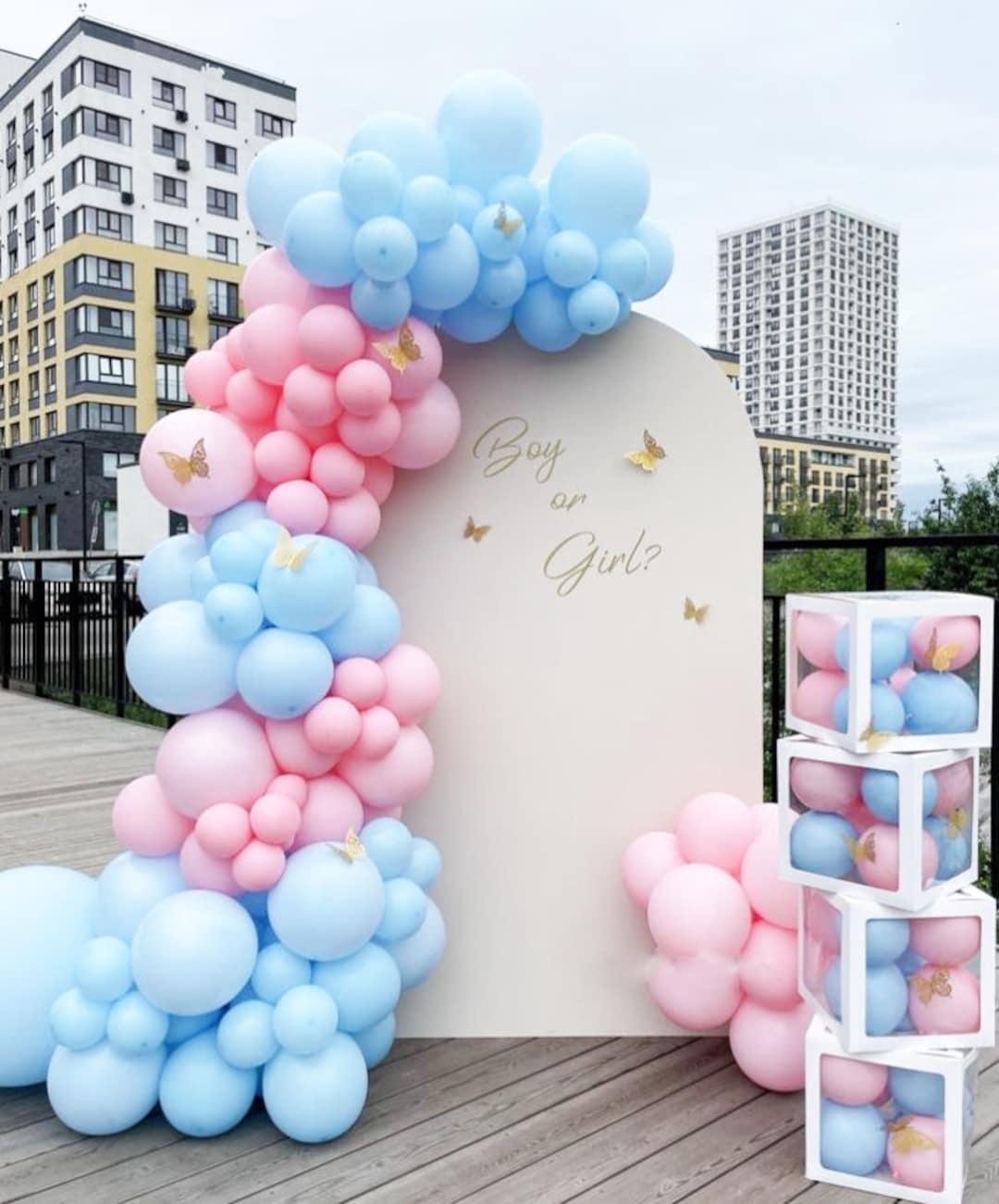 Butterfly Gender Reveal Balloon Arch Kit: Pink & Blue Baby Shower Decor ...