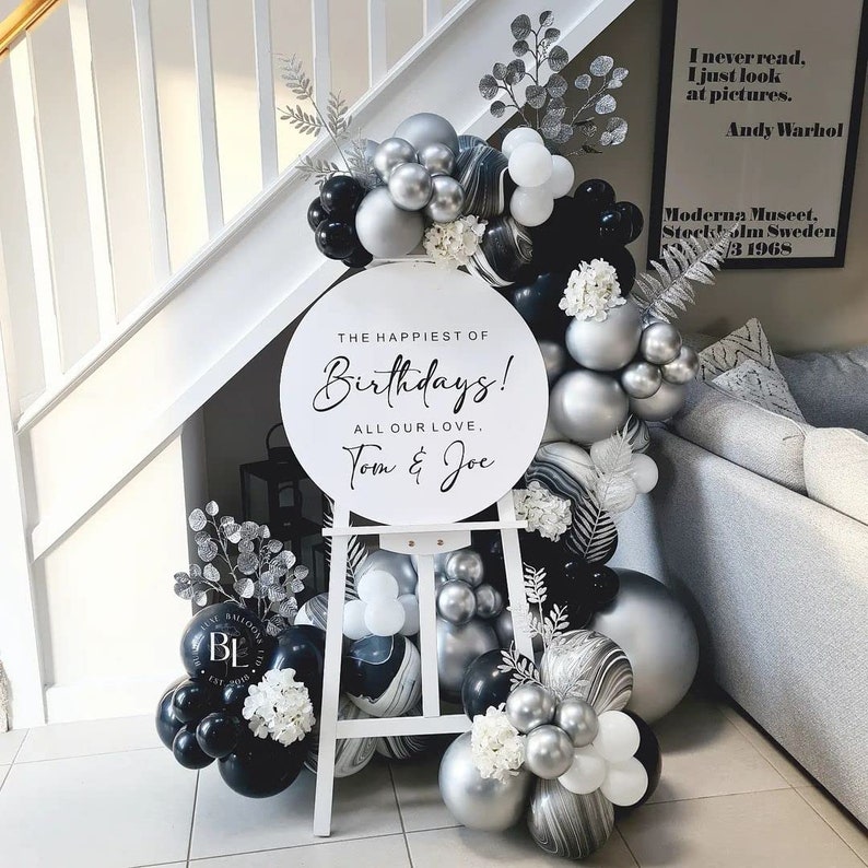 Marble Black, Silver & White Balloon Garland Kit - Etsy