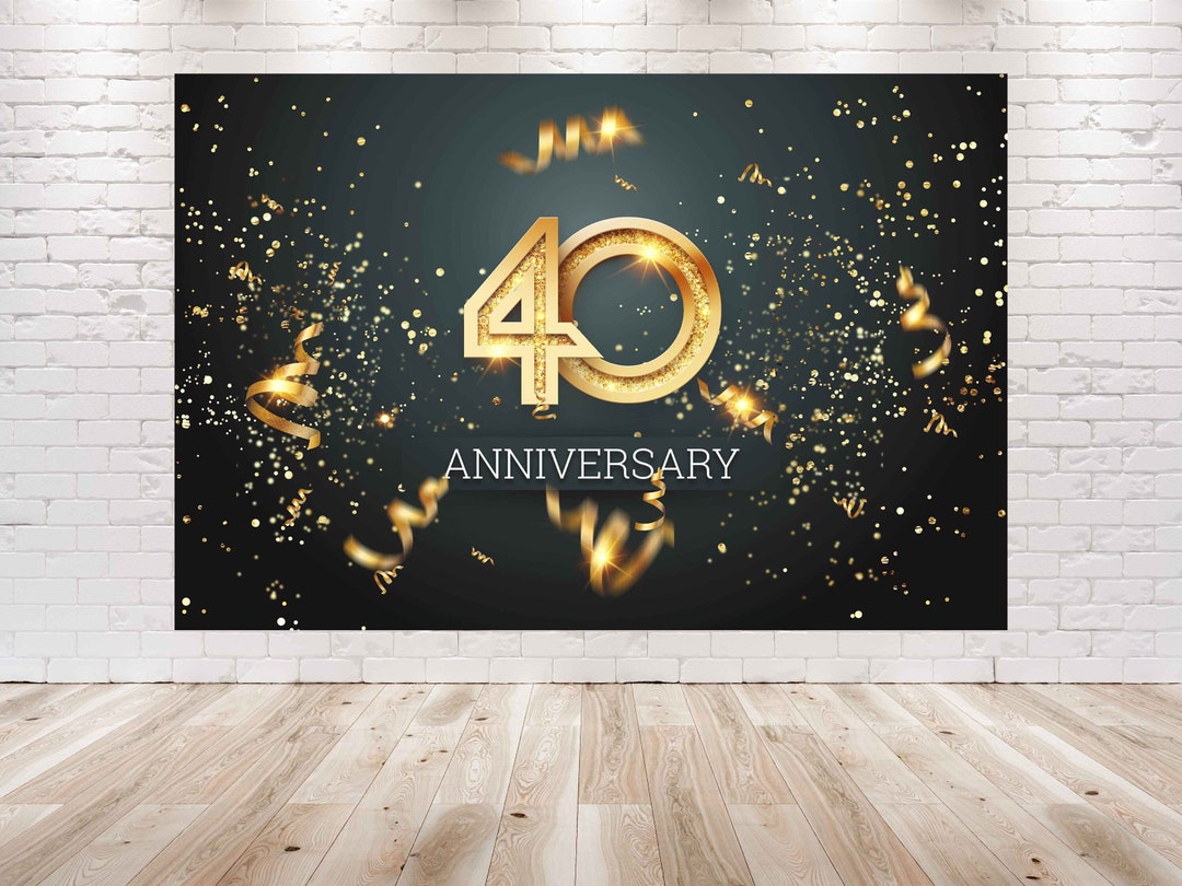7X5FT 40 Years Black and Gold Birthday Backdrop | 40th Birthday ...