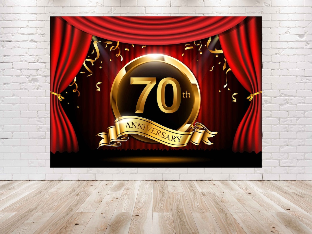 7X5FT 70 Years Red and Gold Birthday Backdrop | 70th Birthday ...