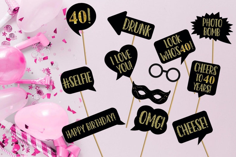 40th Birthday Photo Booth Props: Black and Gold Party Decorations - Etsy