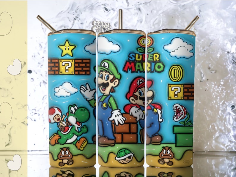 3D Inflated Mariobros Tumbler Wrap Design. 3D Mario Bros - Etsy