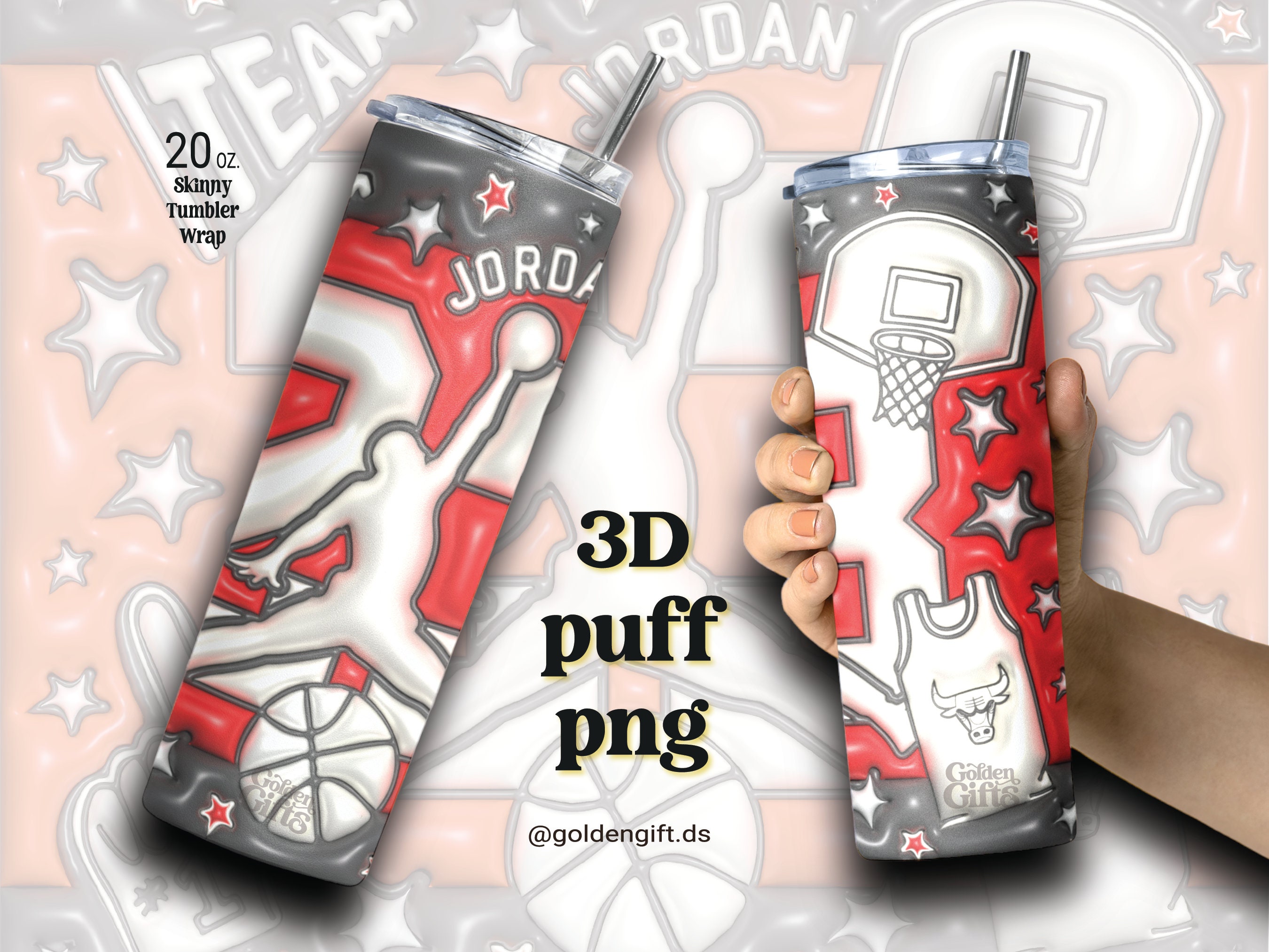 3D Inflated Basketball Tumbler Wrap. 3D Puffy Jordan23. 20oz Skinny ...