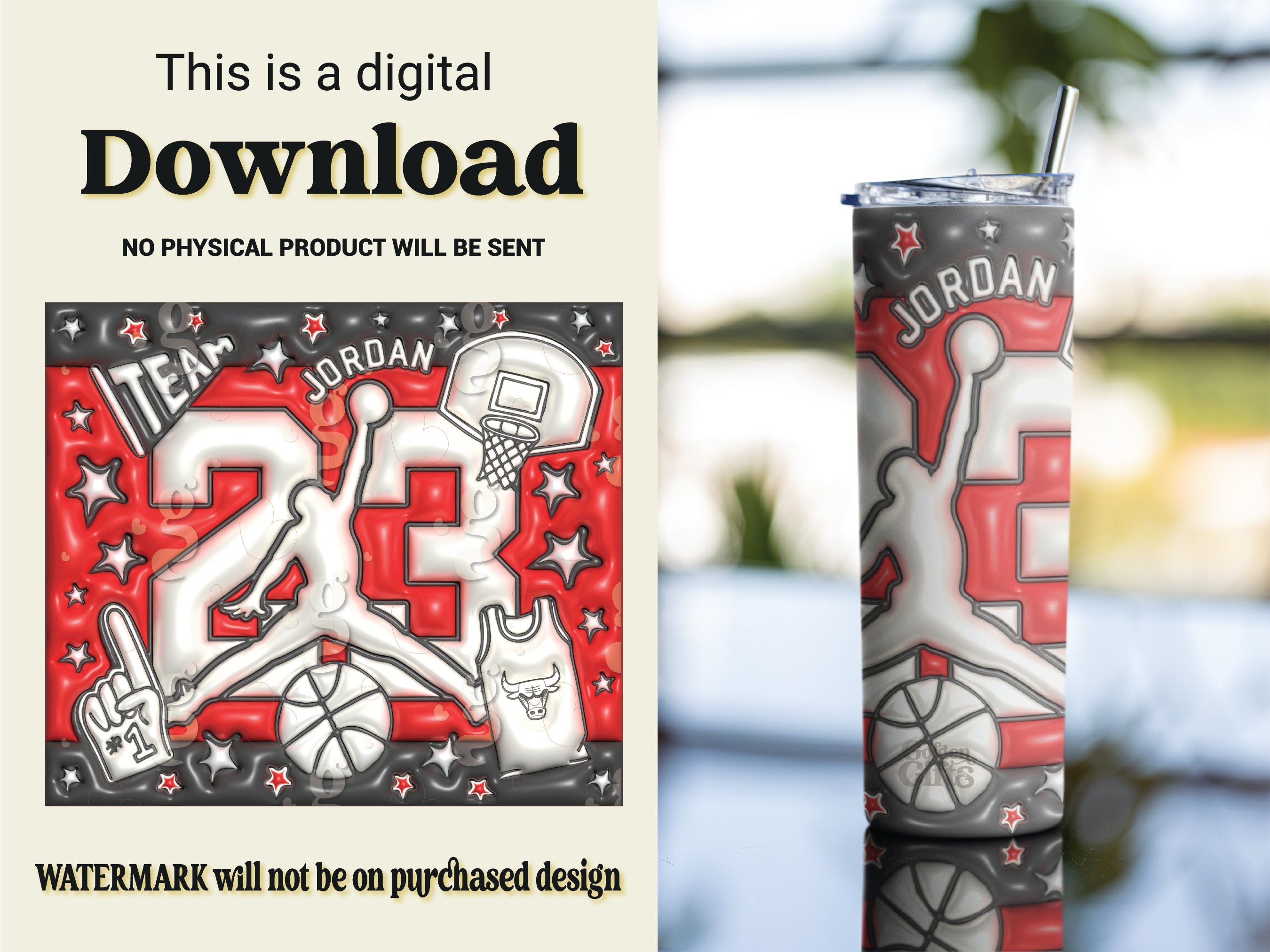 3D Inflated Basketball Tumbler Wrap. 3D Puffy Jordan23. 20oz Skinny ...