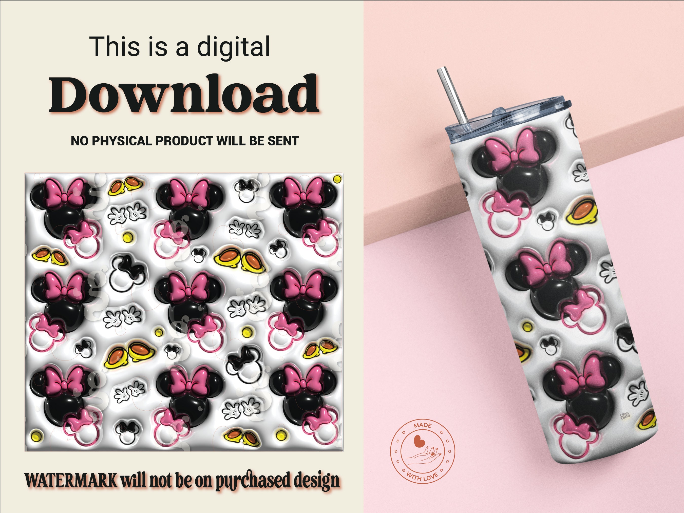 3D Inflated Minnie Mouse Tumbler Wrap Design. 3D Minnie Tumbler Wrap ...