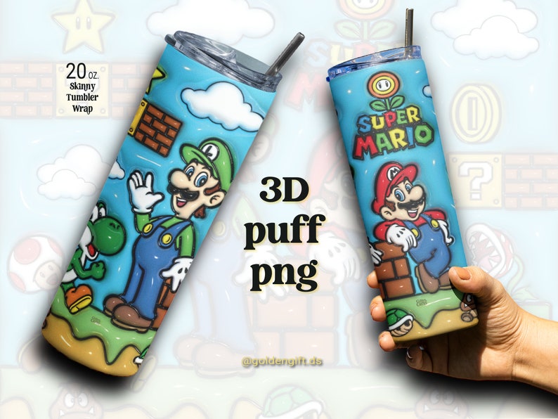 3D Inflated Mariobros Tumbler Wrap Design. 3D Mario Bros - Etsy
