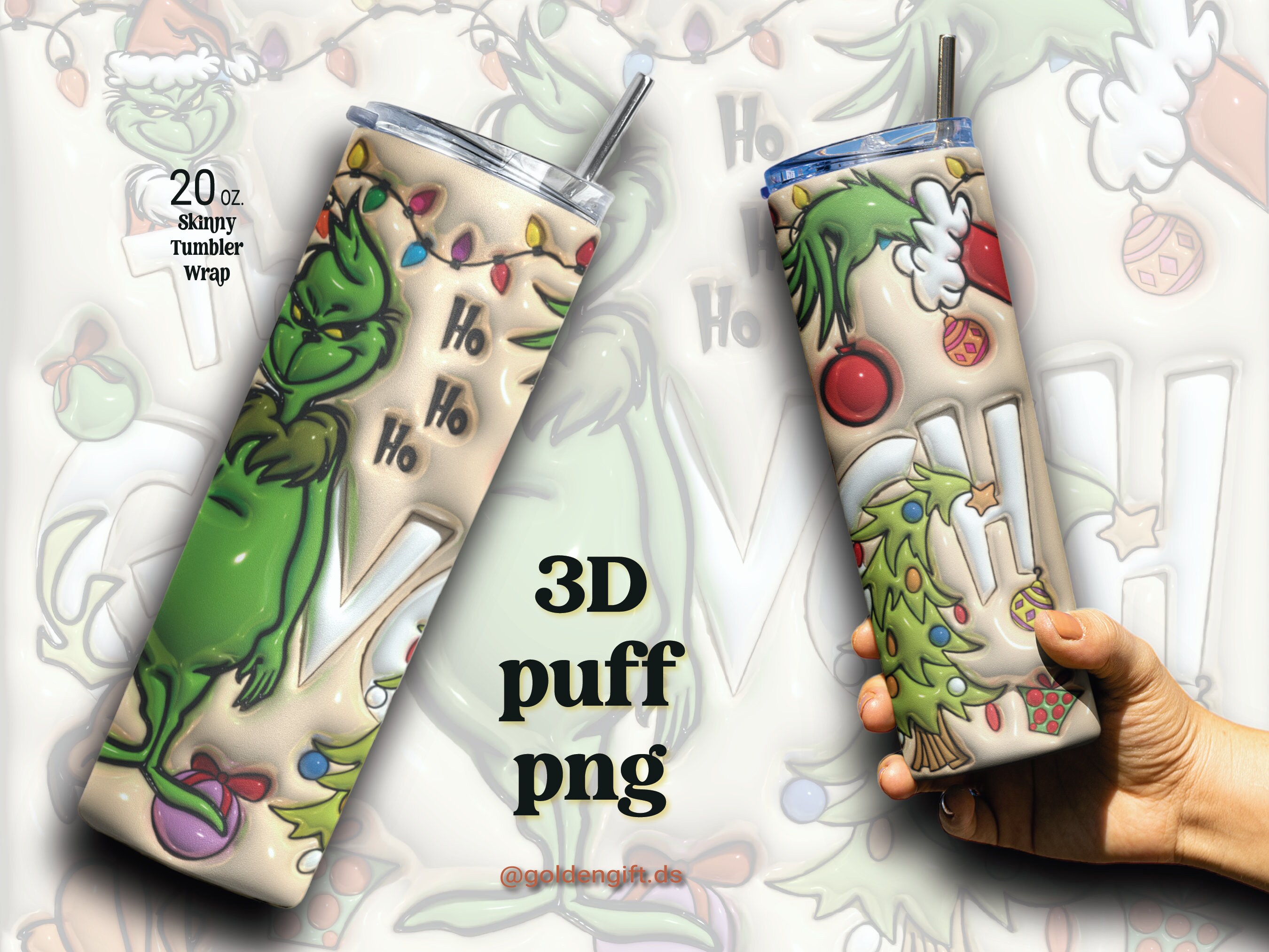 3D Inflated Grinch Tumbler Wrap. Puffy Tumbler Wrap Ginch. 3D Puff ...